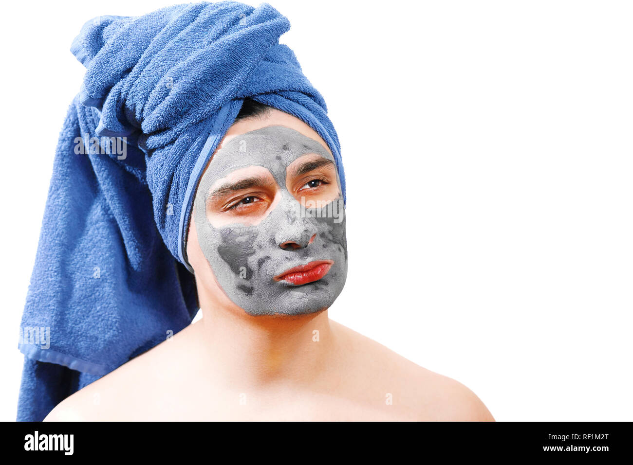 funny serious young man in mask for skin like woman gender equality on ...