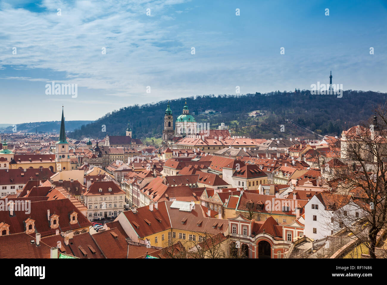 The beautiful Prague city old town seen form the Prague Castle ...