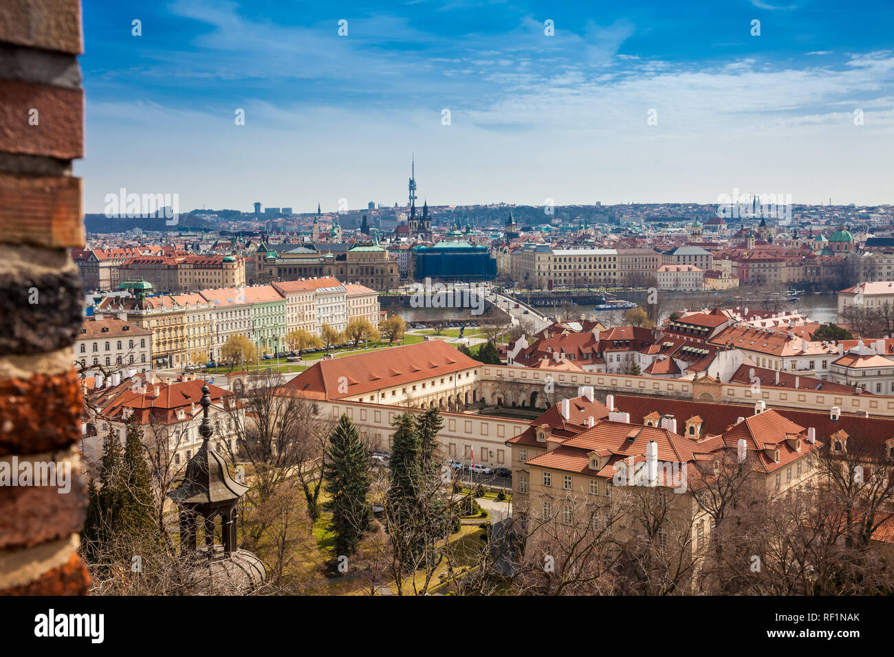 The beautiful Prague city old town seen form the Prague Castle ...