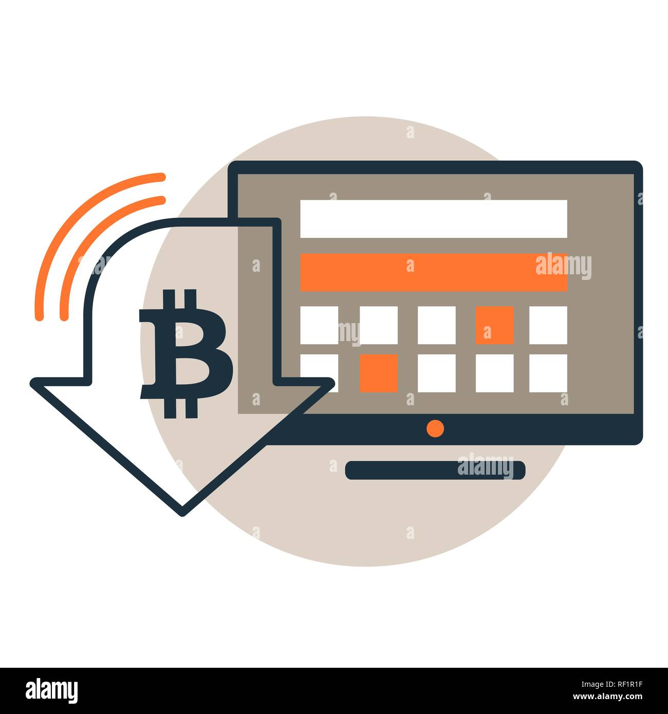Computer monitor with bitcoin value decrease symbol. Vector icon Stock ...