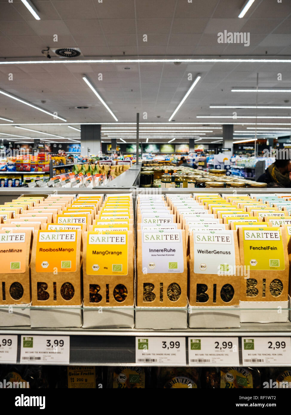 FRANKFURT, GERMANY - NOV 25, 2017: customer point of view buying bio ...