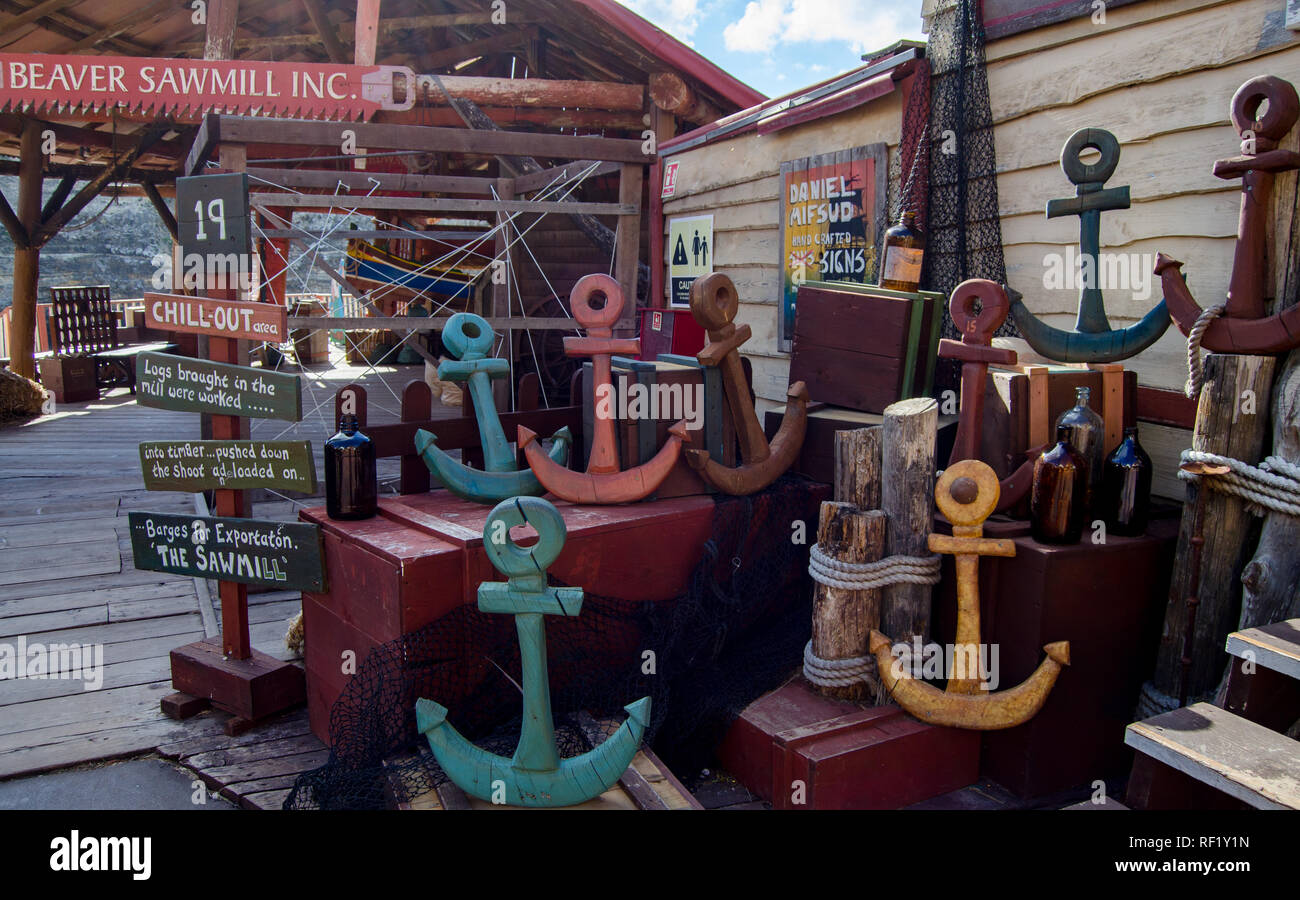 Mellieha, Malta, 30 december 2018 - Small colorfull anchors in front of ...