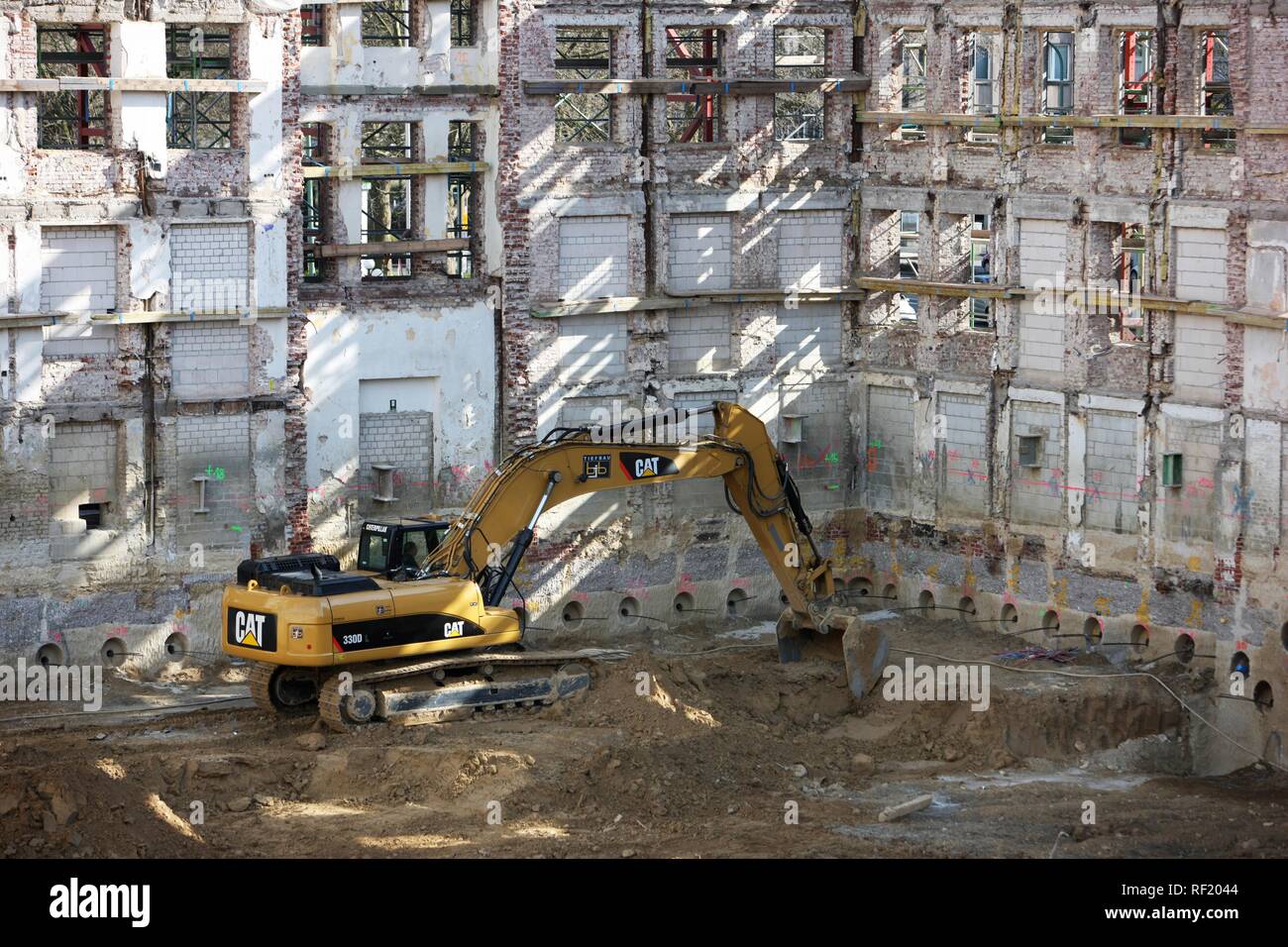 Excavation work, construction site of a new office building inside the ...