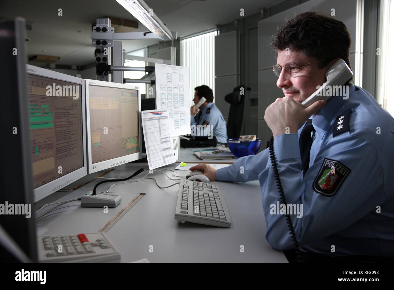 Police control room, HQ, call center for emergency calls, Mettmann ...