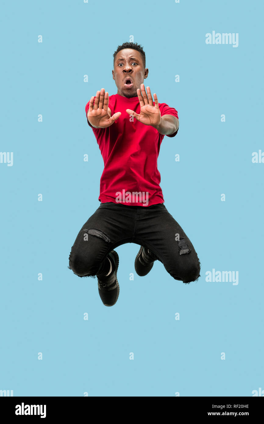 Reject, rejection, doubt concept. Doubtful afro man with thoughtful ...