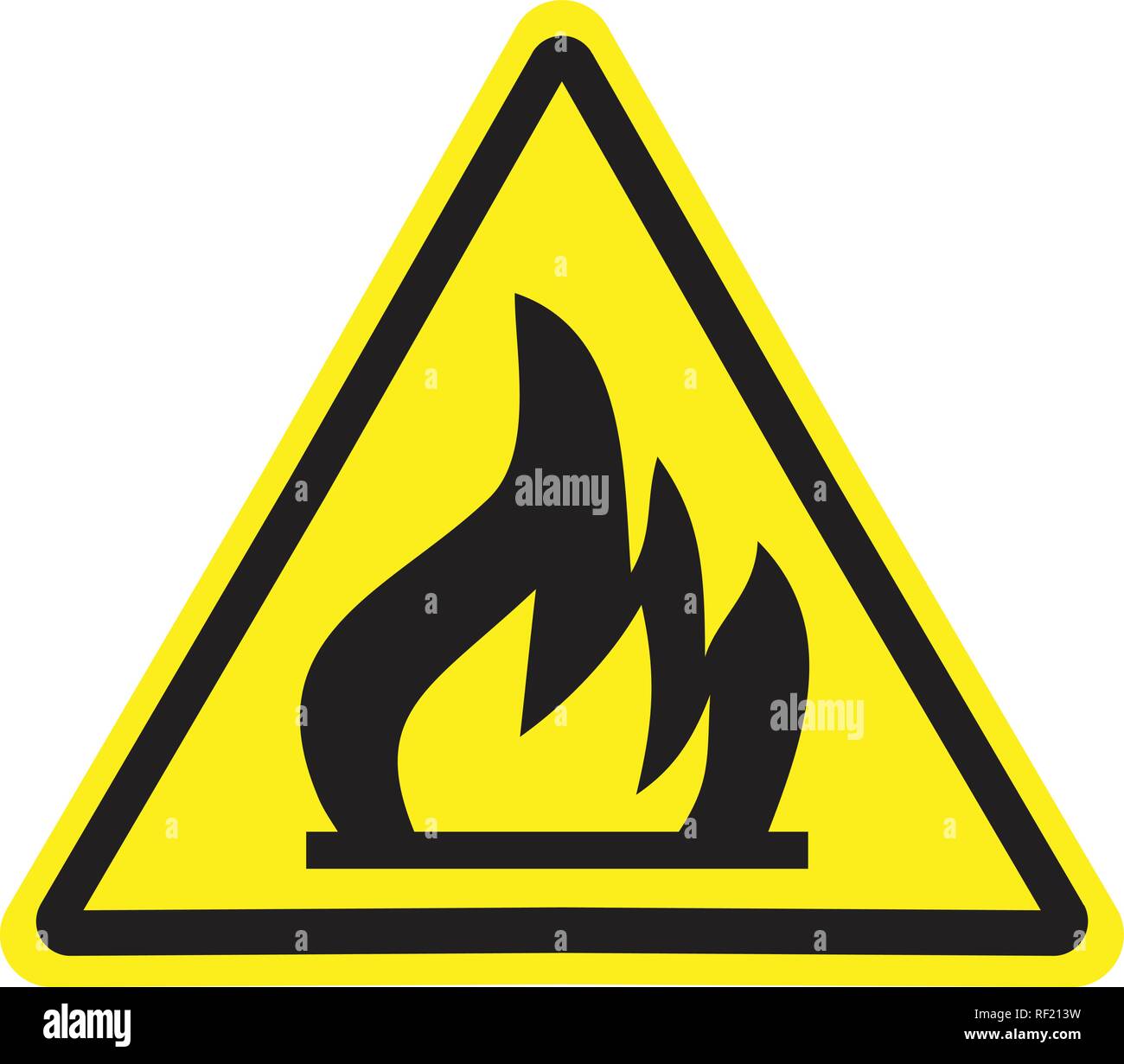 Fire warning sign in yellow triangle. Flammable, inflammable substances ...