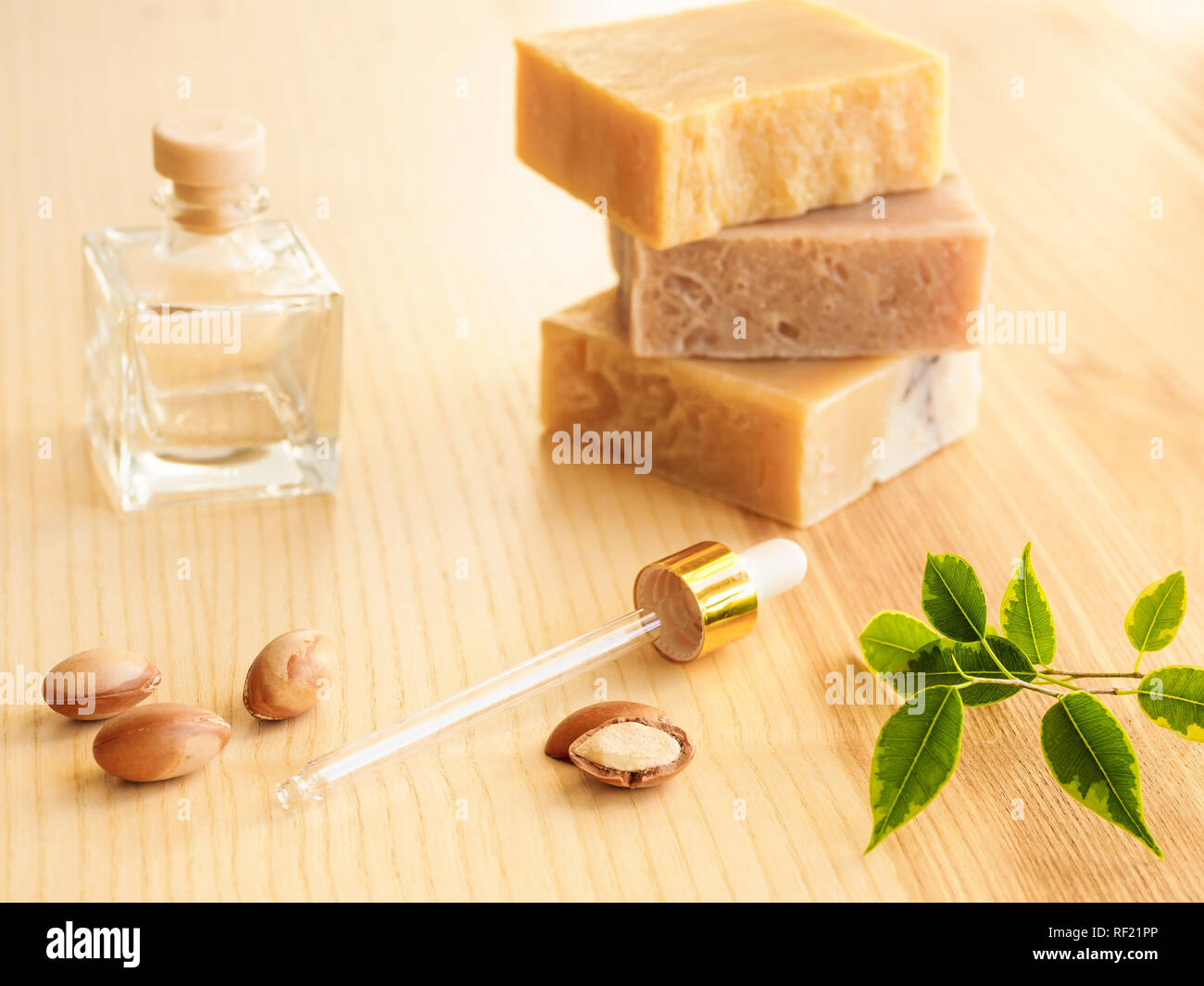 Bottle with cosmetic oil argan nuts. Cosmetic means. Food product. Jar ...