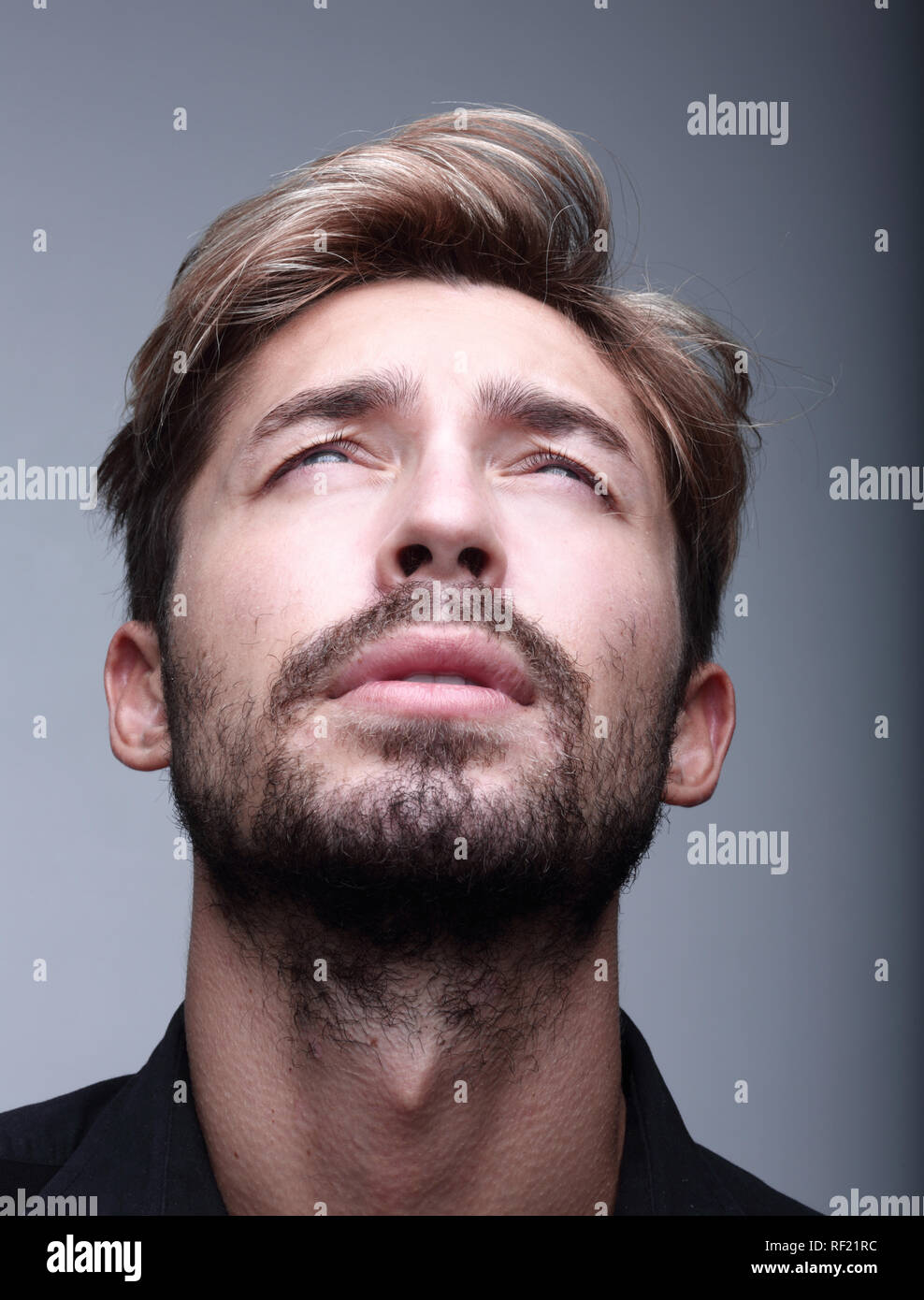Portrait of a man with closed eyes, his head thrown back Stock Photo ...