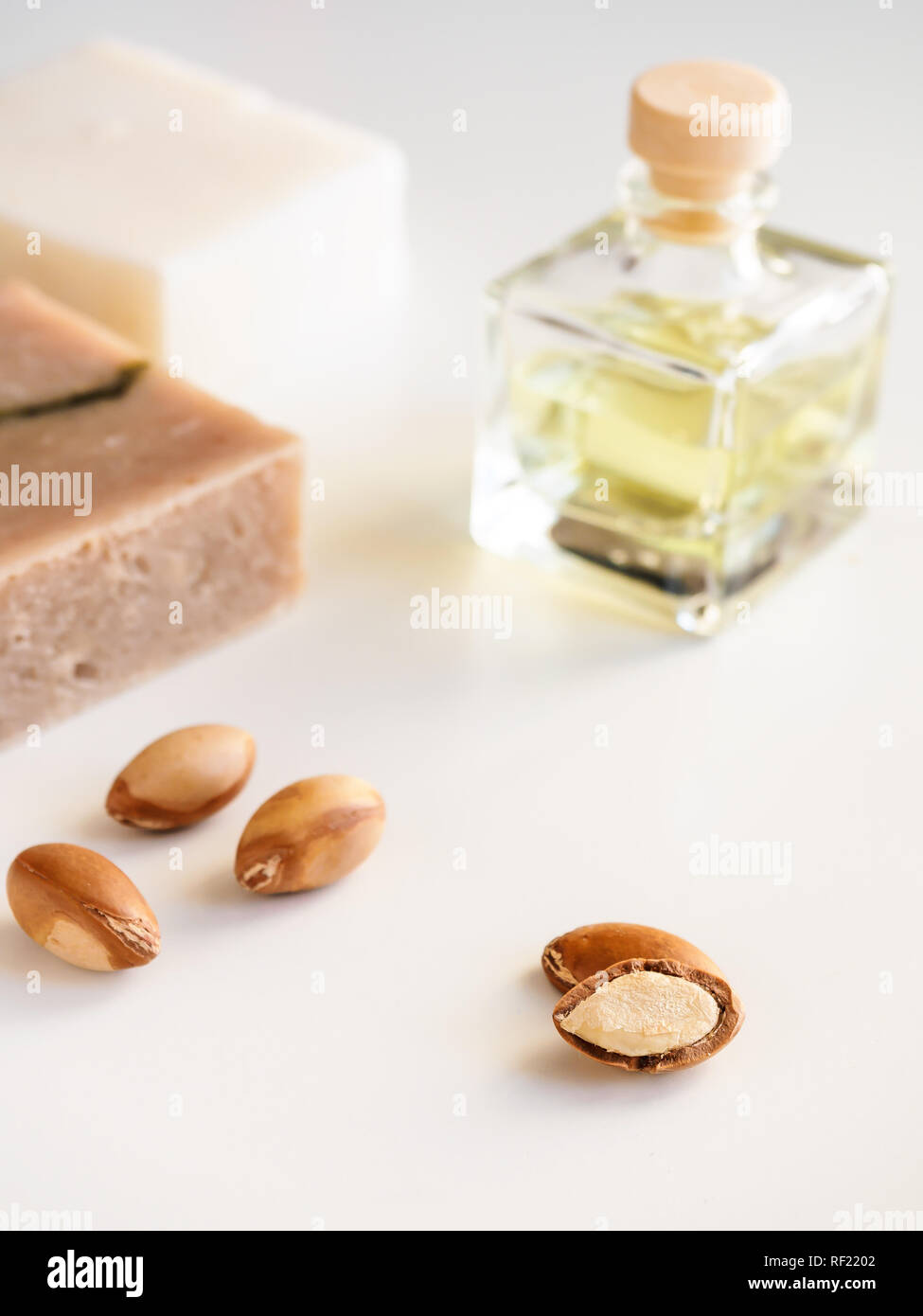 Bottles with oil argan nuts. Cosmetic means. Food product. Jar with ...