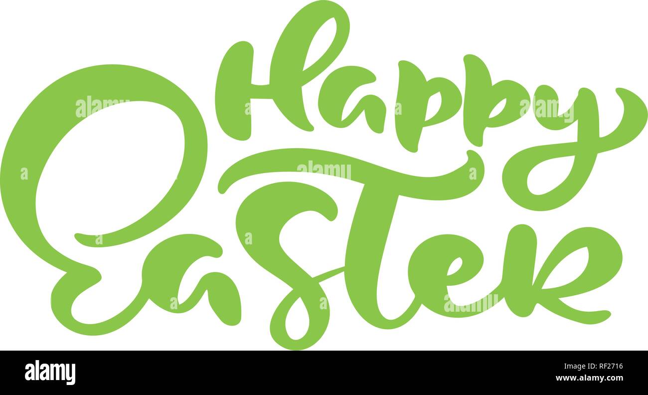 Green Happy Easter handwritten lettering text. Happy Easter typography ...