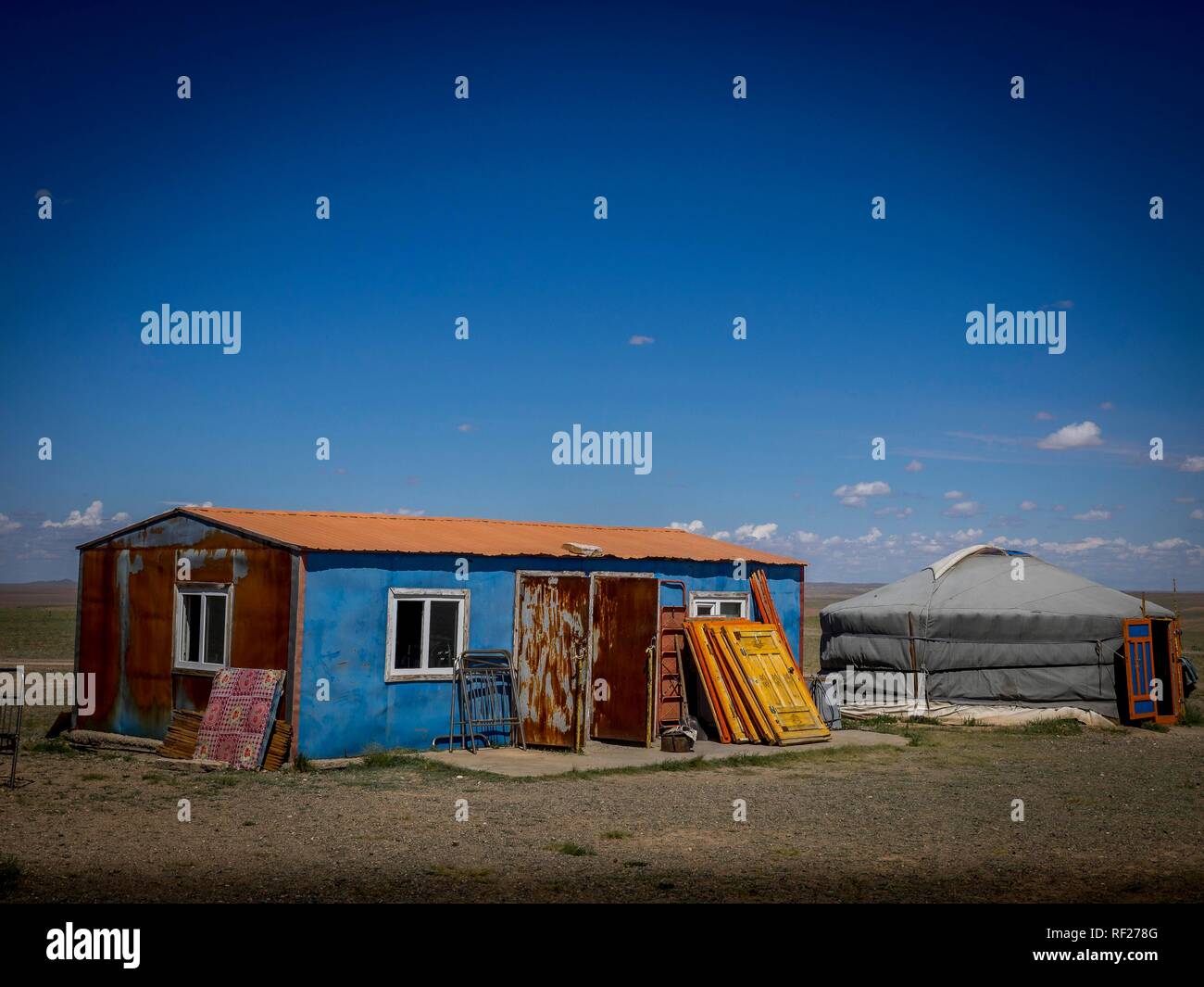Tin hut with yurt, Mongolia Stock Photo - Alamy