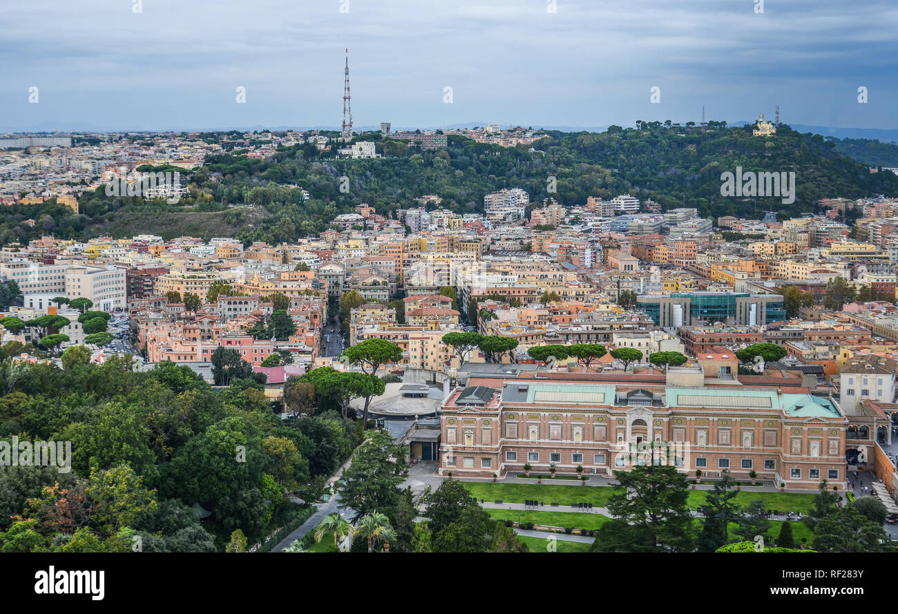 Aerial cityscape view of Rome, from top of Saint Peter Basilica. Rome ...