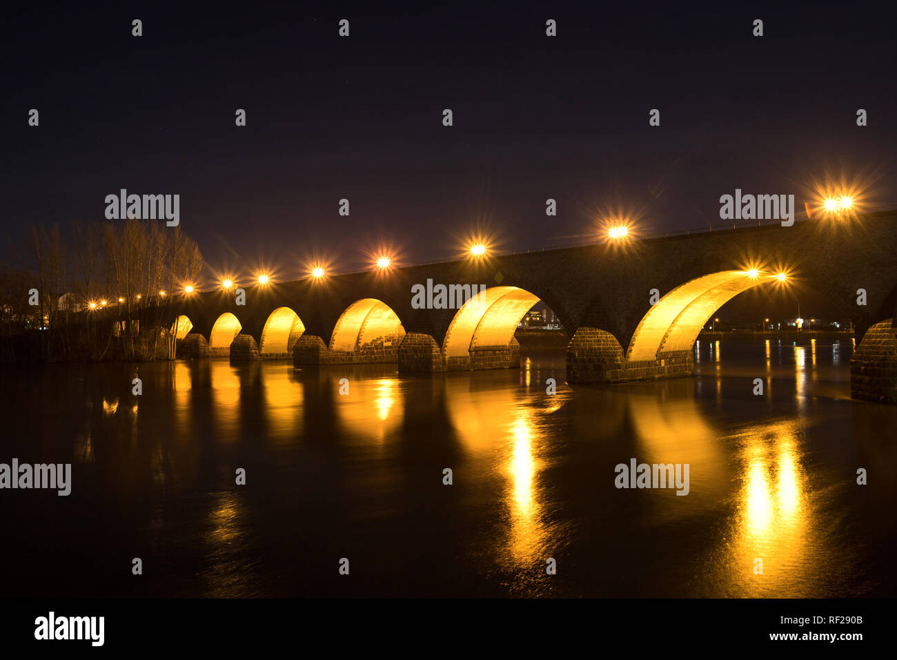 mosel bridge koblenz germany on a winter evening Stock Photo - Alamy