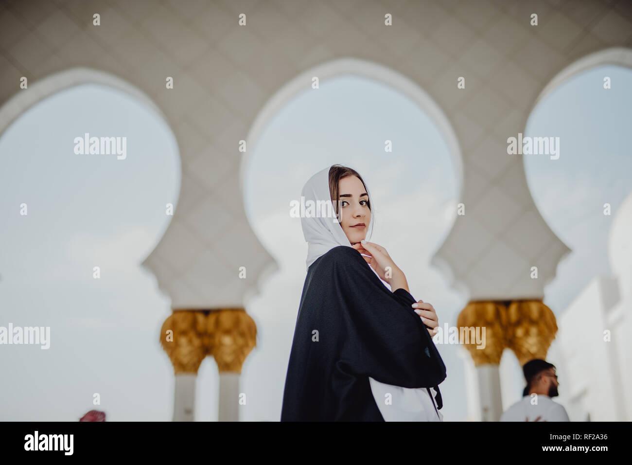 Woman at famous Sheikh Zayed Grand Mosque in Abu Dhabi, United Arab ...