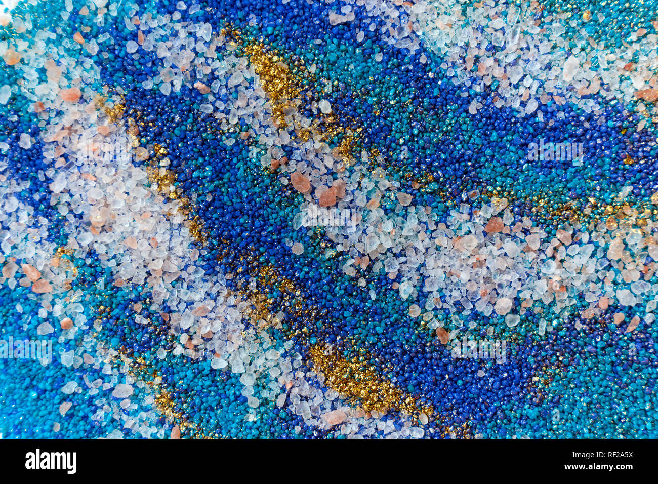 Layered colorful sand pattern. Marble style background. Blue and gold ...