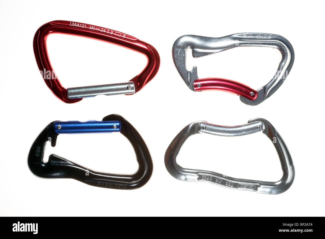 Light alloy carabiner (karabiner, snap-hook) rings used for climbing ...