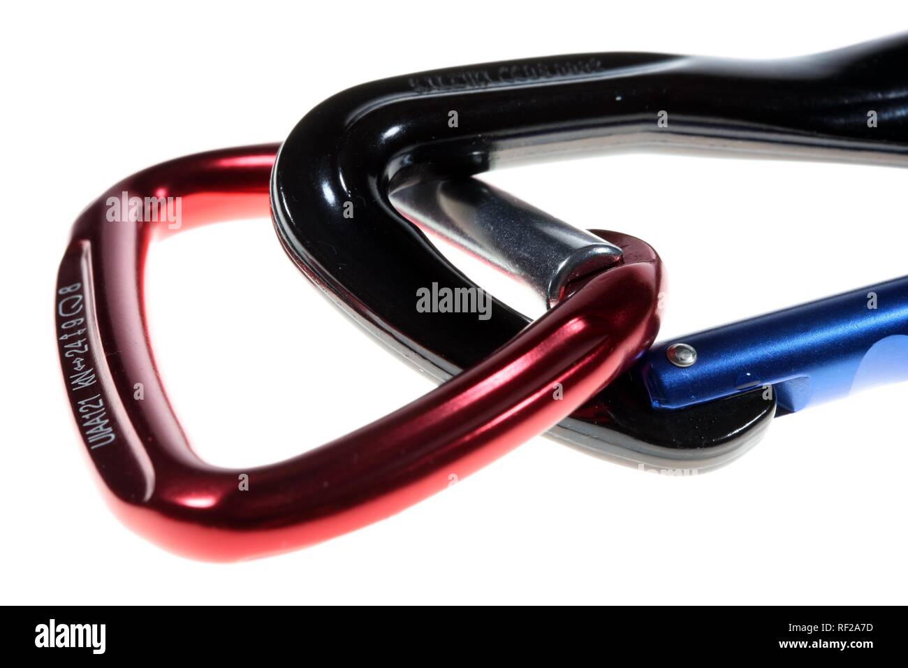 Light alloy carabiner (karabiner, snap-hook) rings used for climbing ...