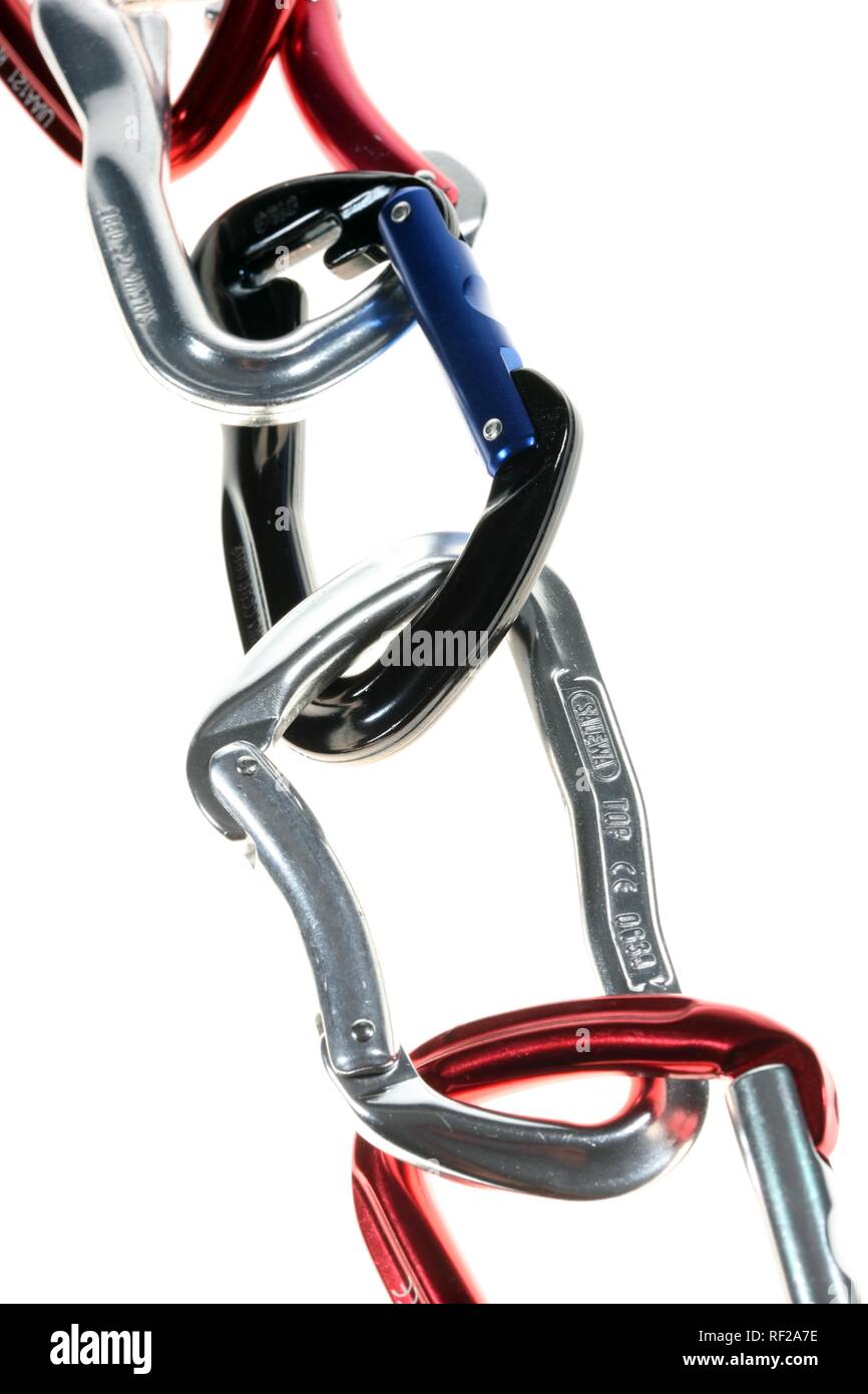 Light alloy carabiner (karabiner, snap-hook) rings used for climbing ...