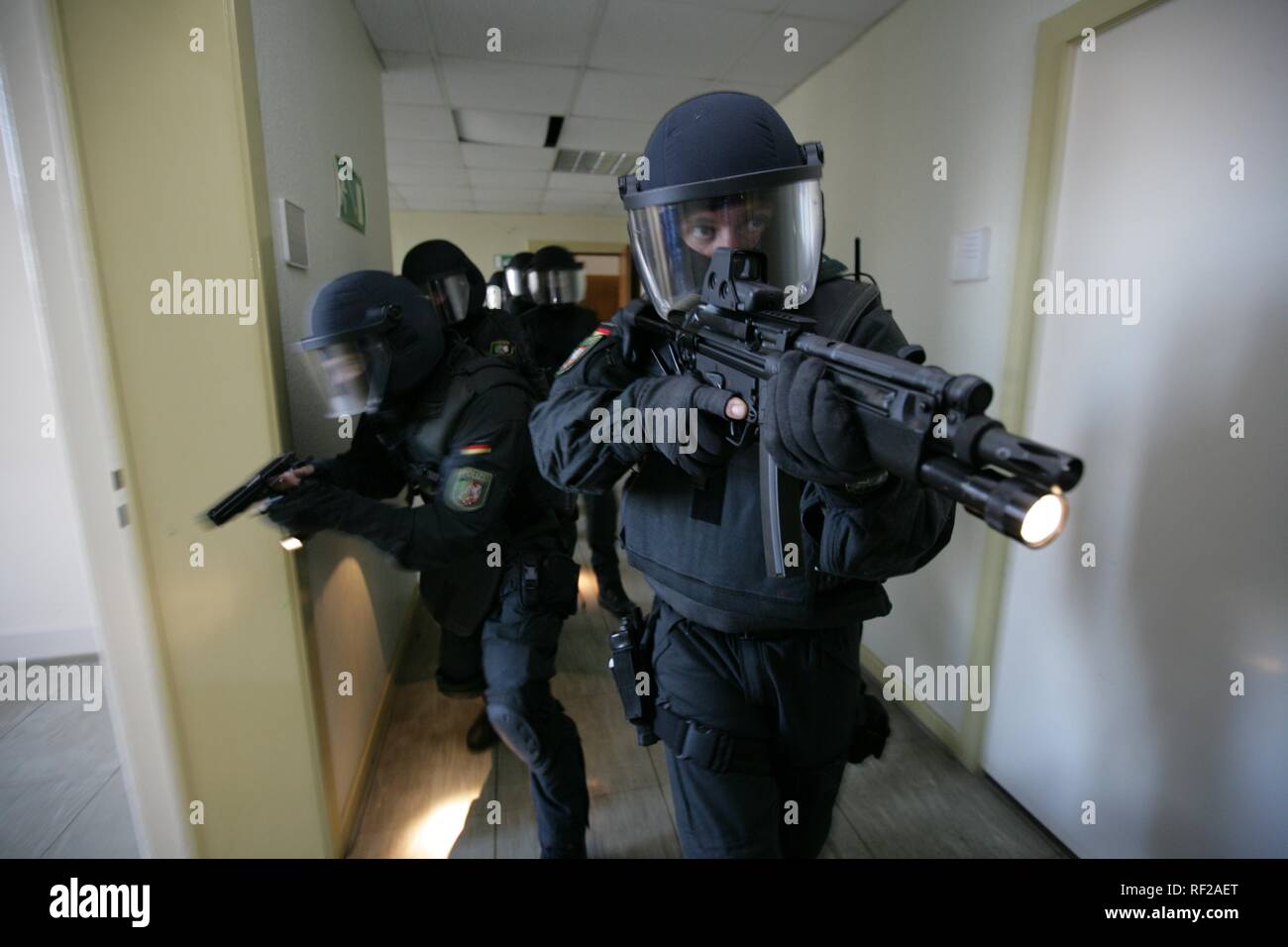 North-Rhine Westphalian SWAT police during a practice, searching and ...