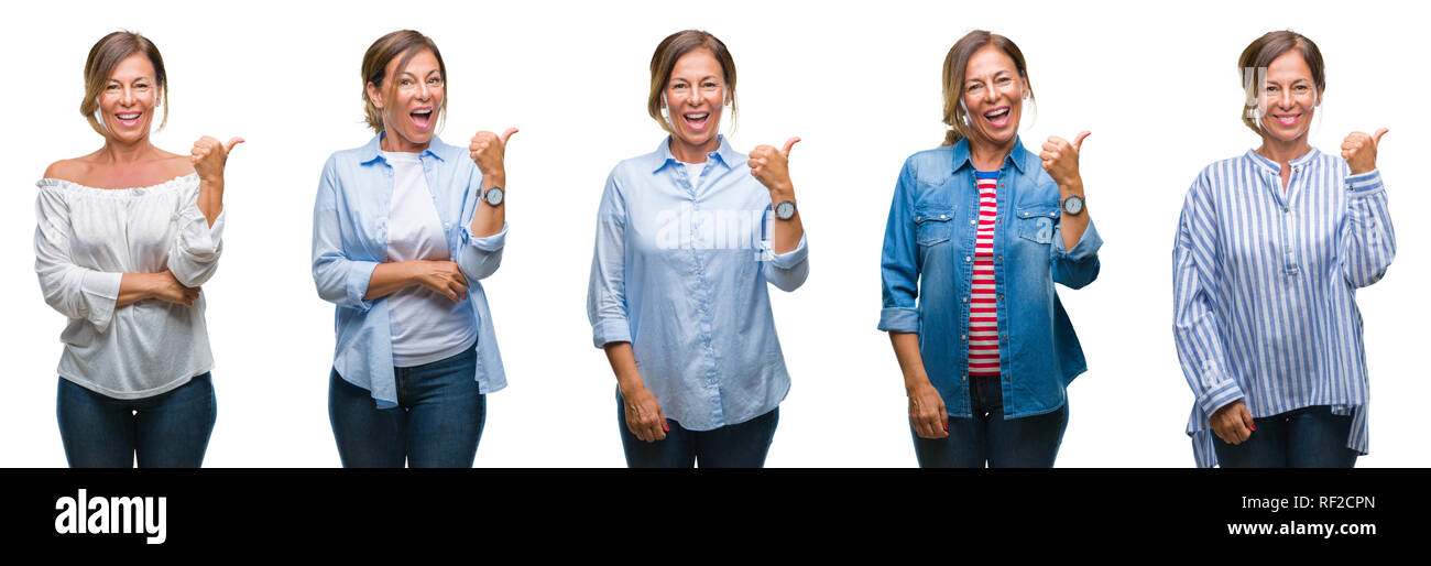 Collage of middle age hispanic woman over isolated background smiling ...