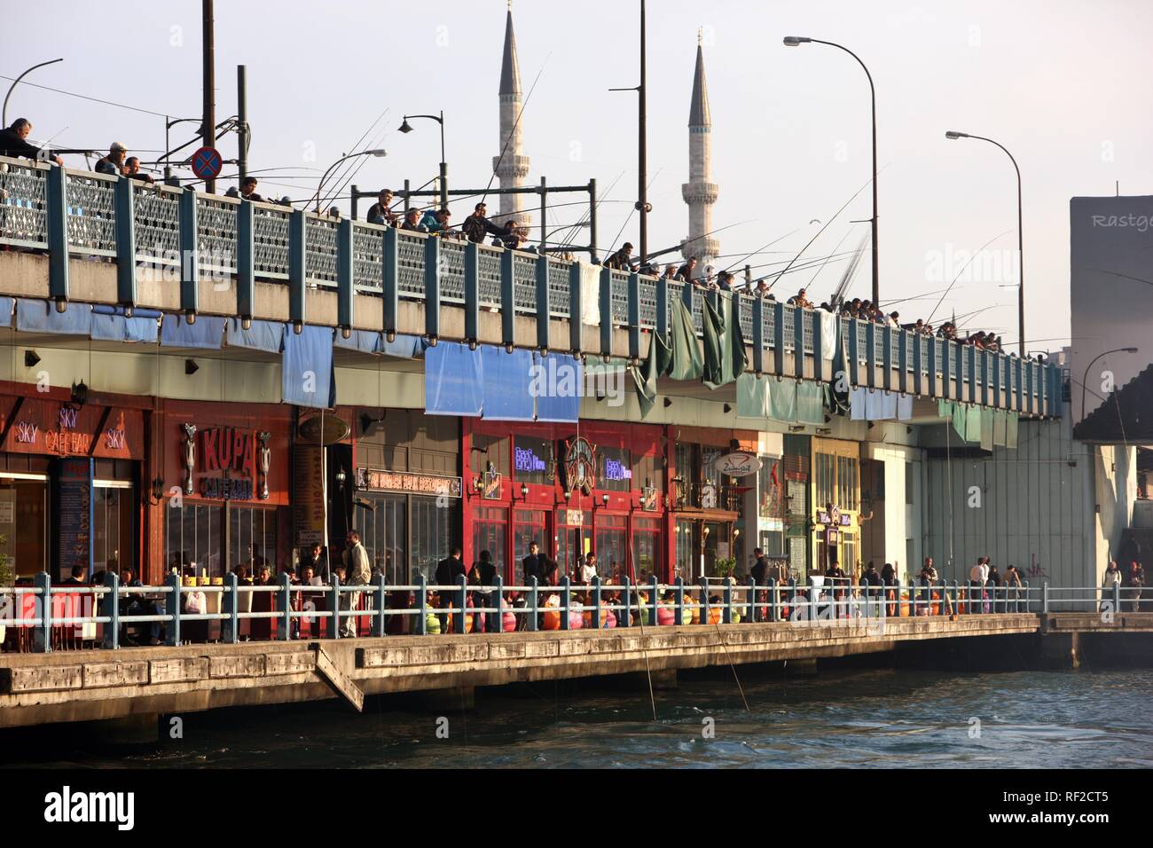 Galata Bridge spanning the Golden Horn, a two-storey bridge with a ...
