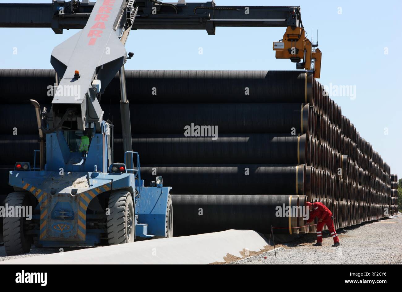 Delivery of steel pipes at the temporary storage facility for the ...