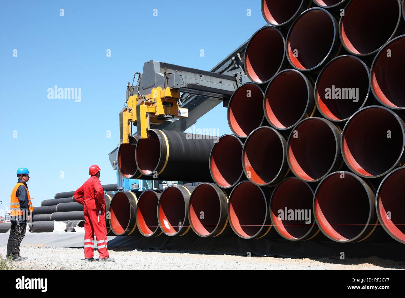 Delivery of steel pipes at the temporary storage facility for the ...