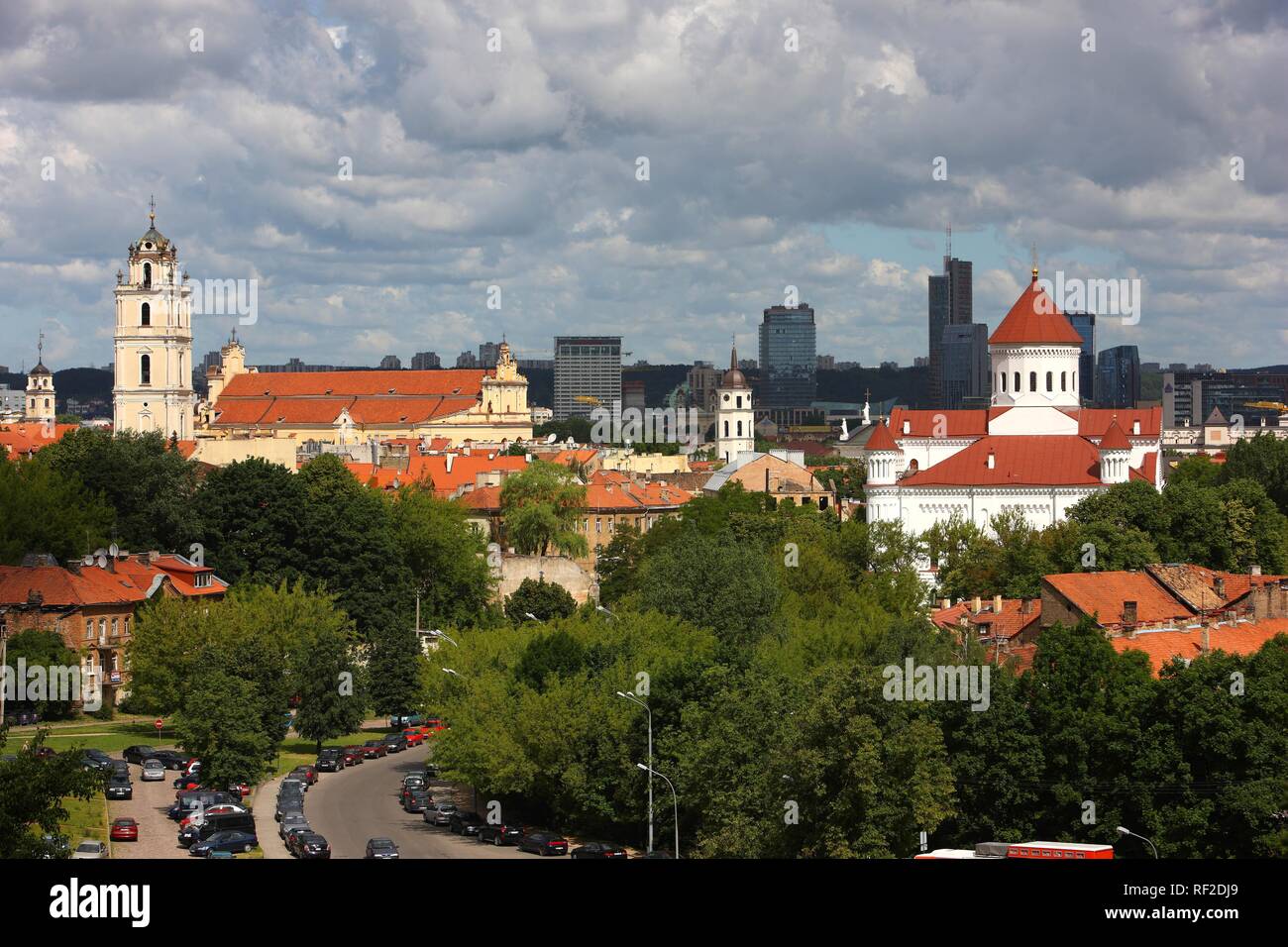 City panorama over the historic city centre of Vilnius, on the ...