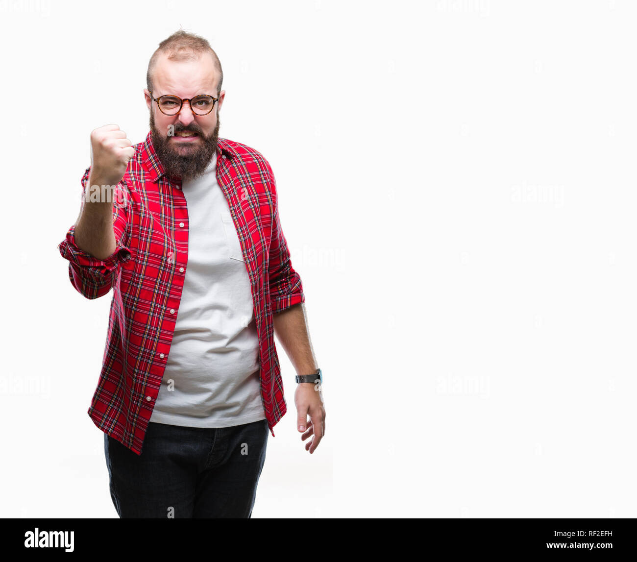 Young caucasian hipster man wearing glasses over isolated background ...