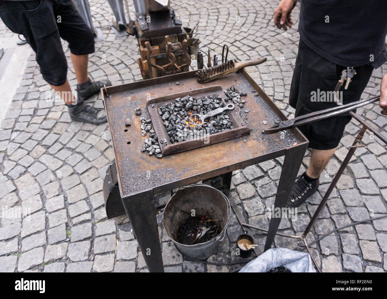 Hand anvil. hummers all blacksmith tools in forge ready for forging ...