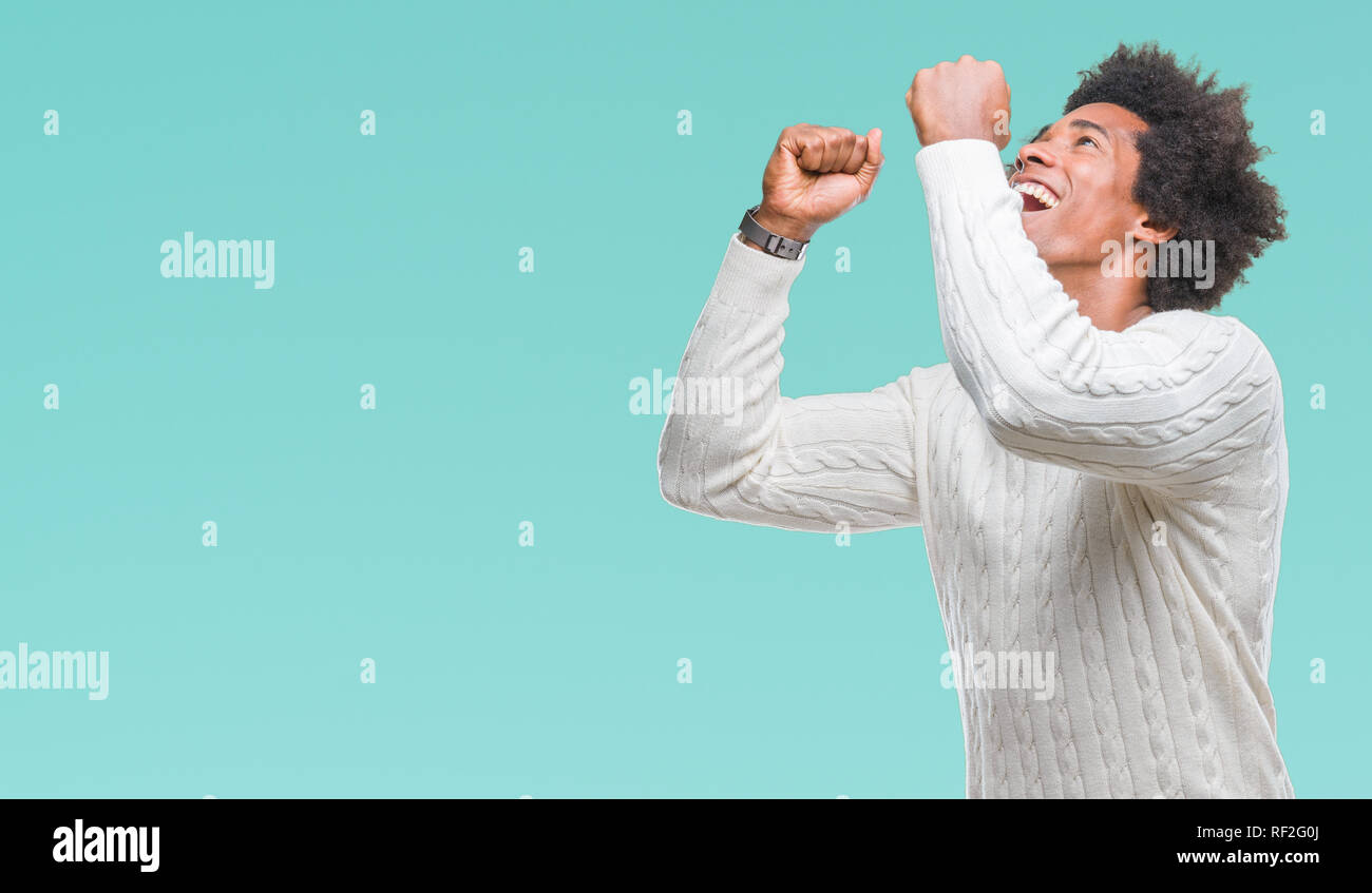 Happy afro american black man celebrating, very excited and confident ...