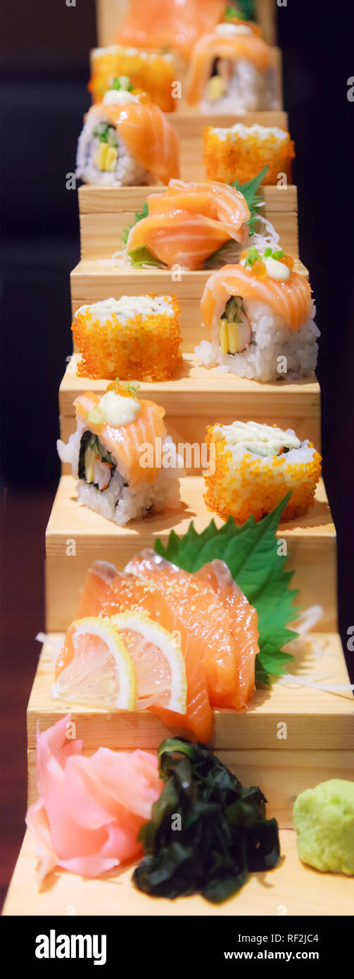 Japanese Fresh Fish Food Dish Menu, Salmon Sushi and Sashimi Assortment ...