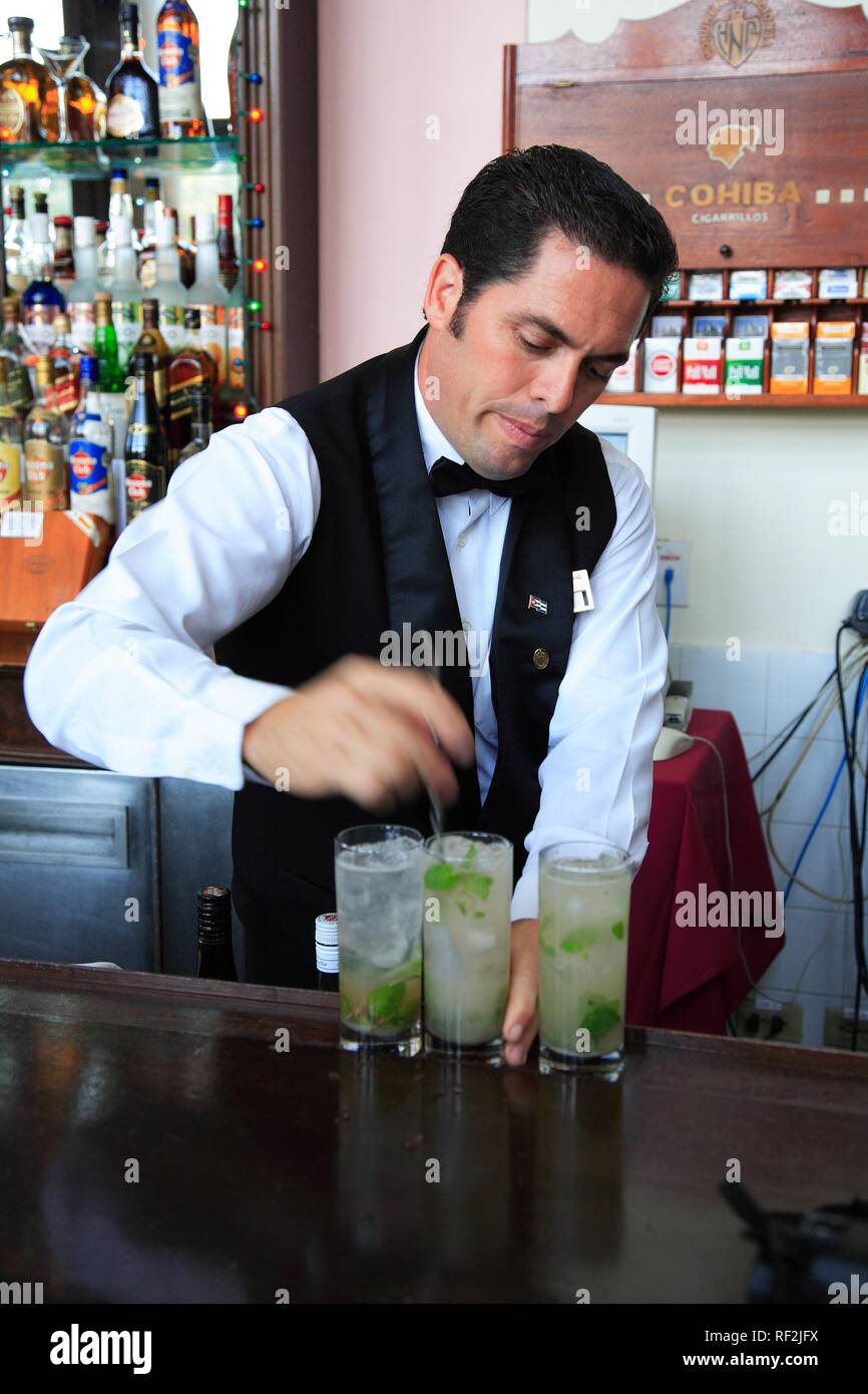 Bartender mixing Mojitos in the Hotel Nacional, Havana, Cuba, Caribbean ...
