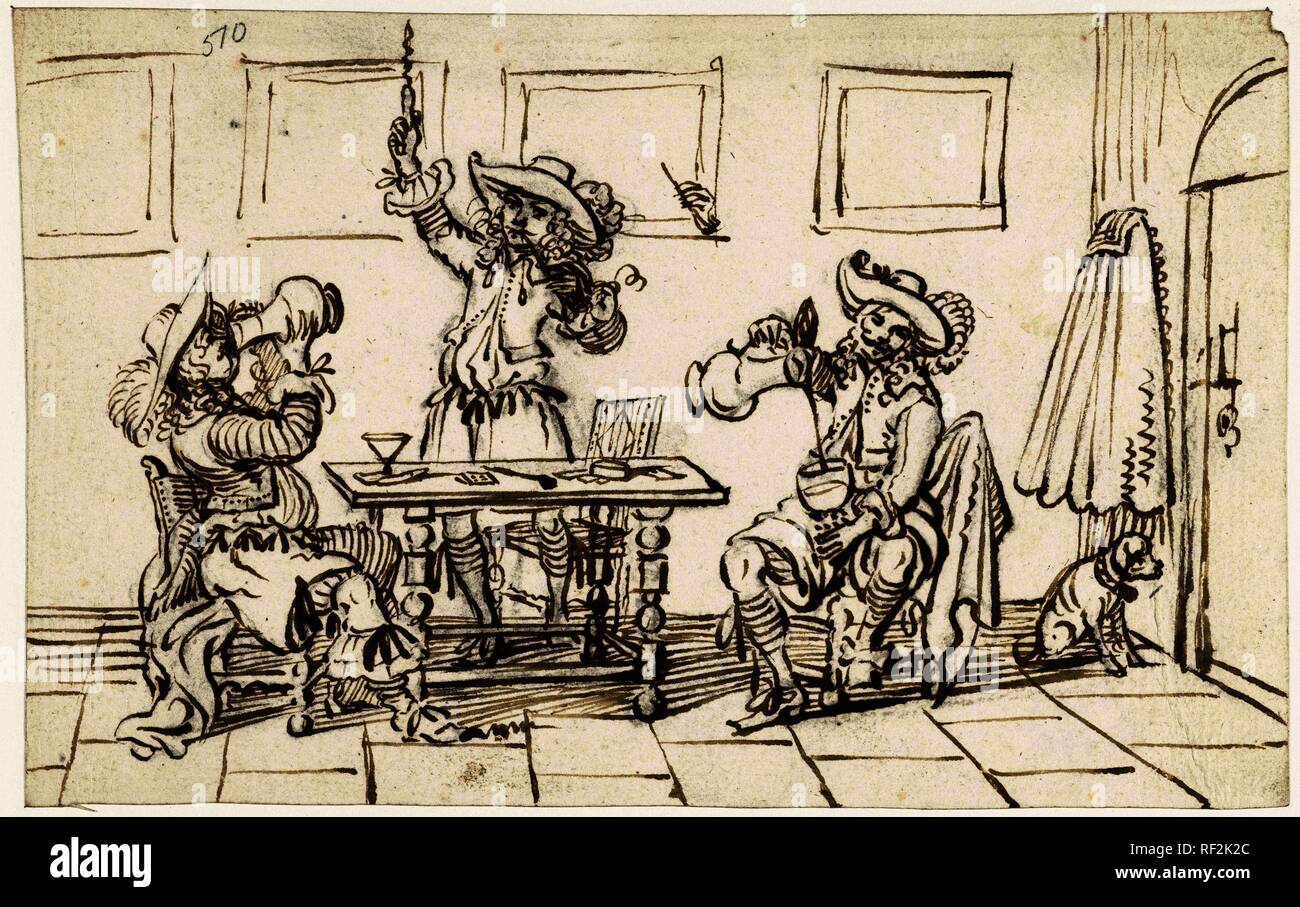 Interior with three smoking and drinking soldiers. Draughtsman: Gesina ...