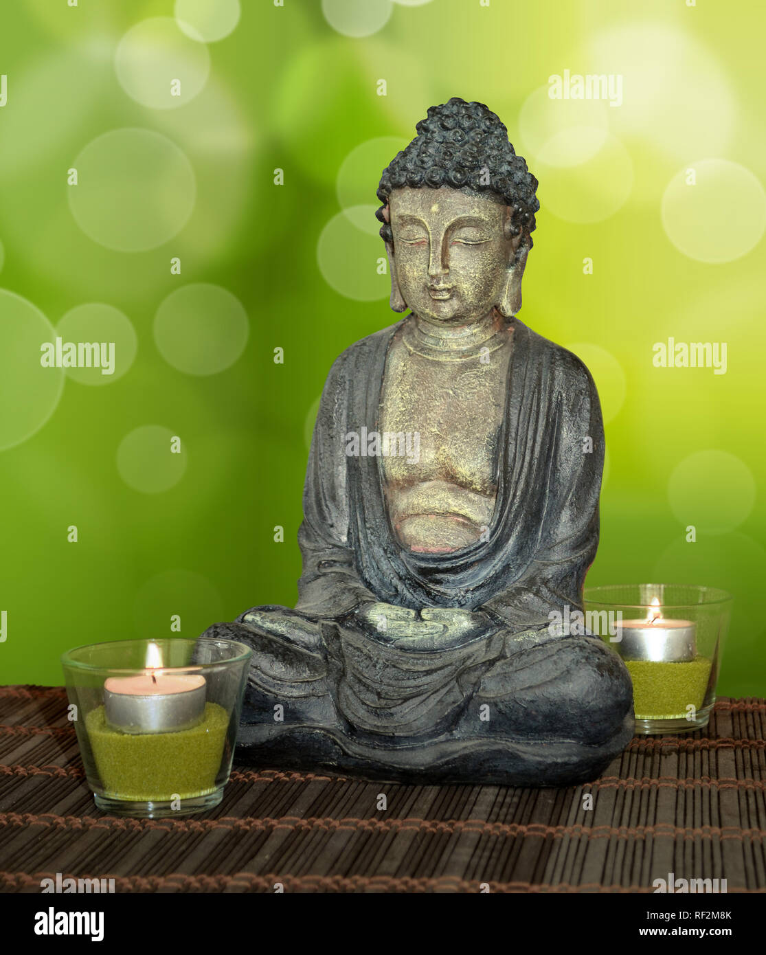 buddah statue green wind illustration forest relaxation wellness Stock ...