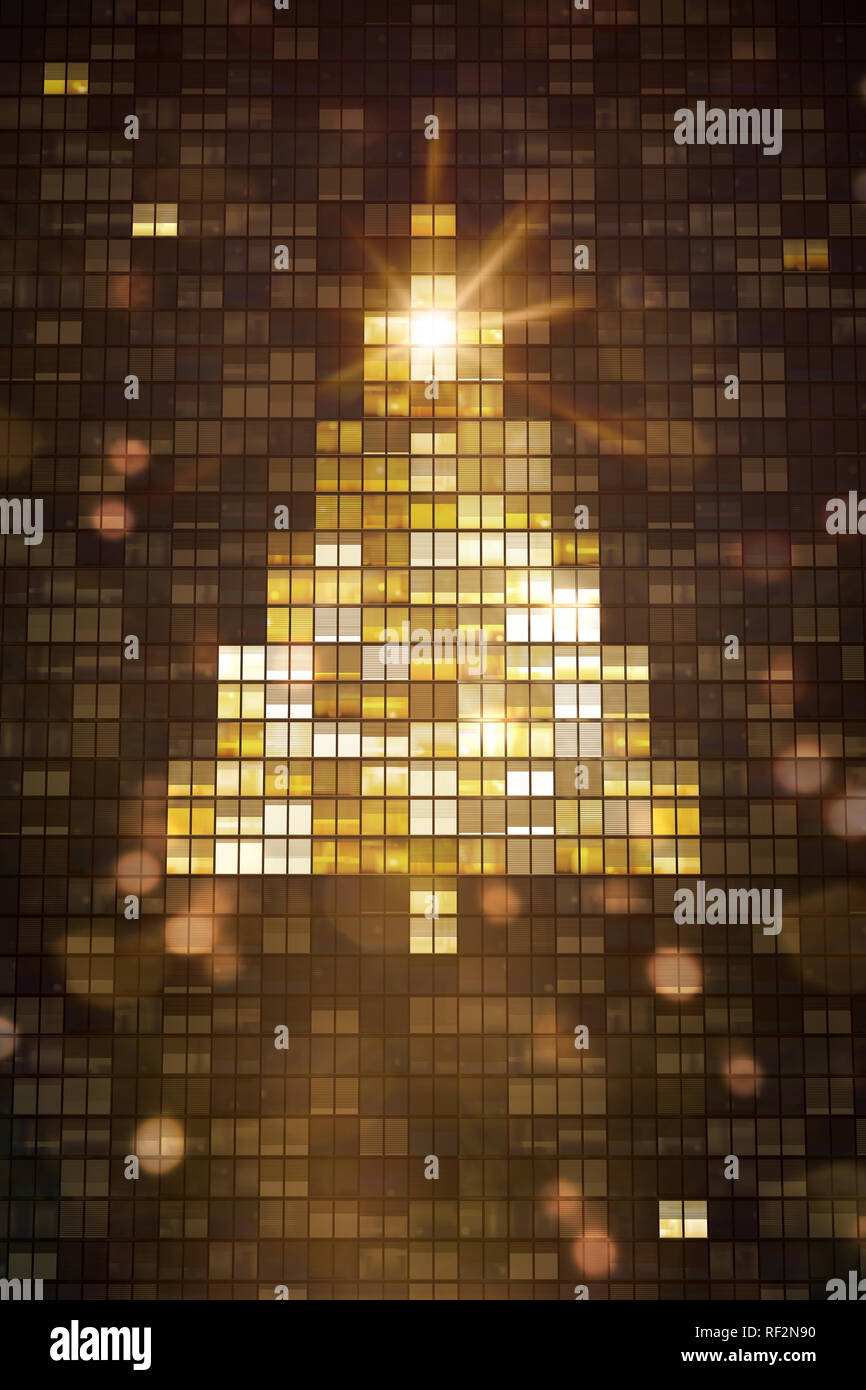 Lights inside skyscraper windows building a Christmas tree Illustration ...