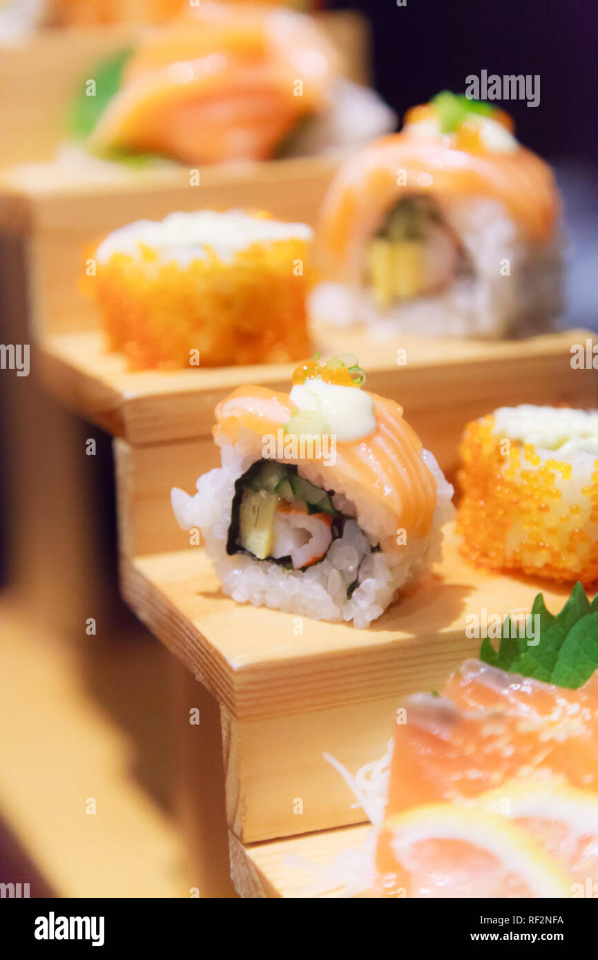 Japanese Fresh Fish Food Dish Menu, Salmon Sushi and Sashimi Assortment ...