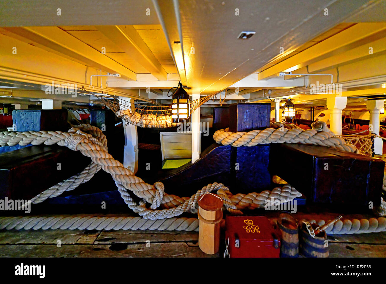 Portsmouth Hampshire Nelsons flagship HMS Victory main brace hauser ...