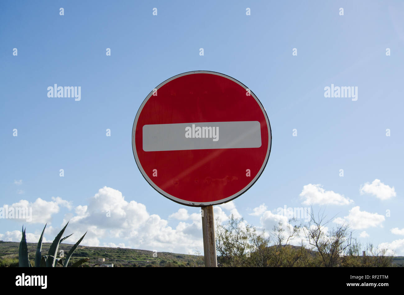 Mellieha, Malta, 30 december 2018 - No entry traficc sign over blue sky ...