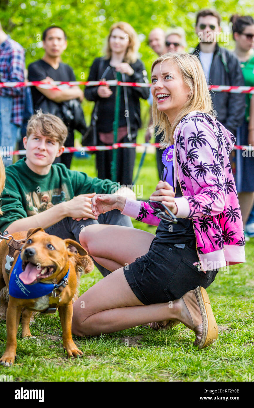 Rachel Riley judging a dog show on Hampstead heath in a London Stock ...
