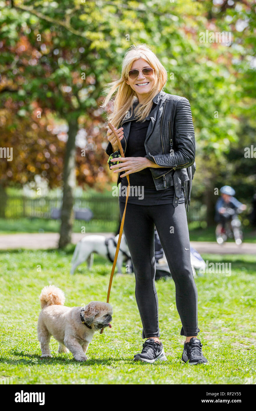 Michelle Collins ready to judge a dog show on Hampstead heath in London ...
