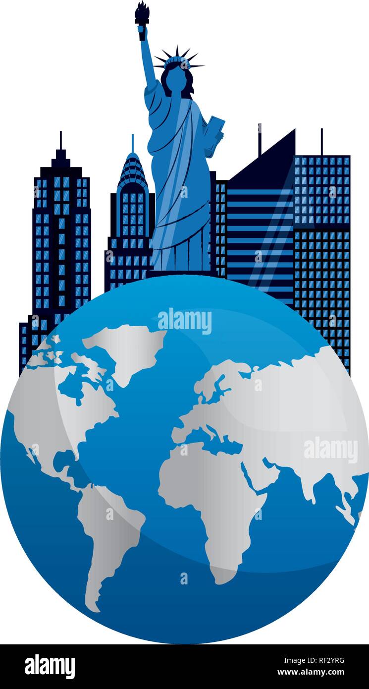 statue of liberty building world new york city vector illustration ...