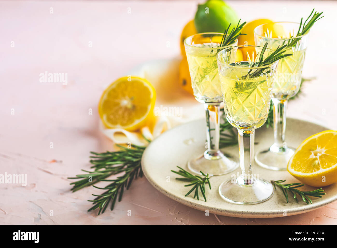 Traditional italian homemade lemon alcohol drink liqueur limoncello ...