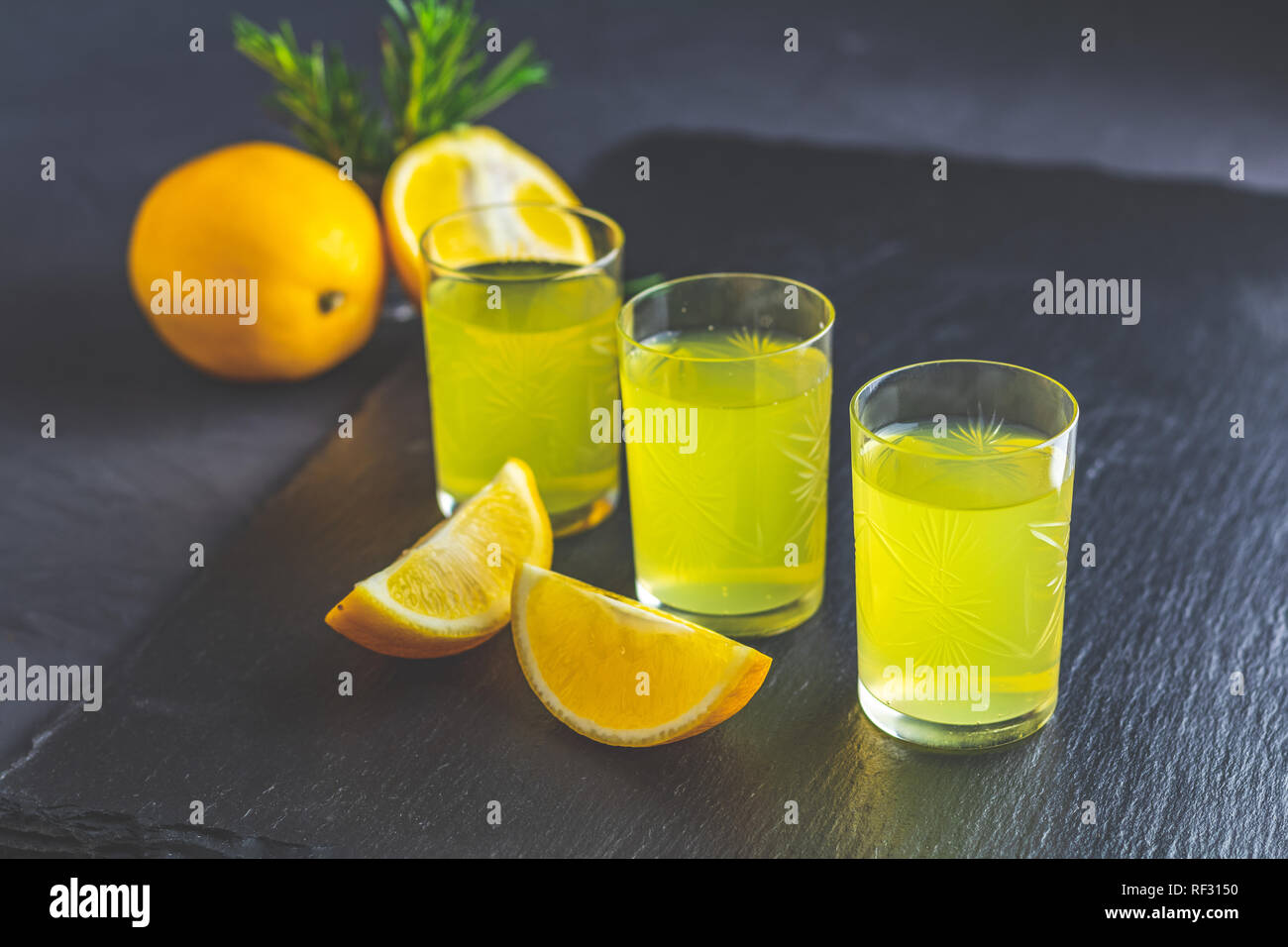 Traditional italian homemade lemon alcohol drink liqueur limoncello ...