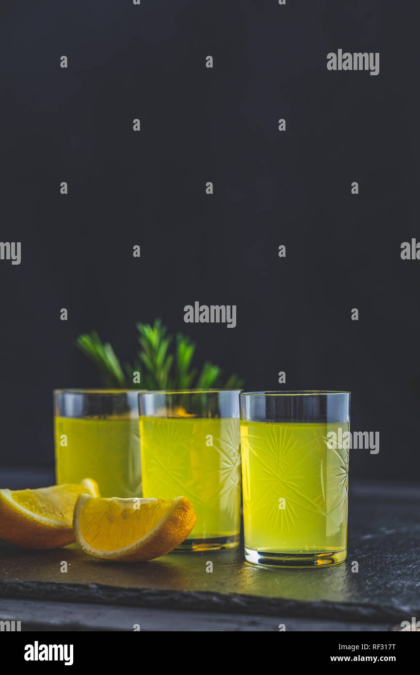 Traditional italian homemade lemon alcohol drink liqueur limoncello ...