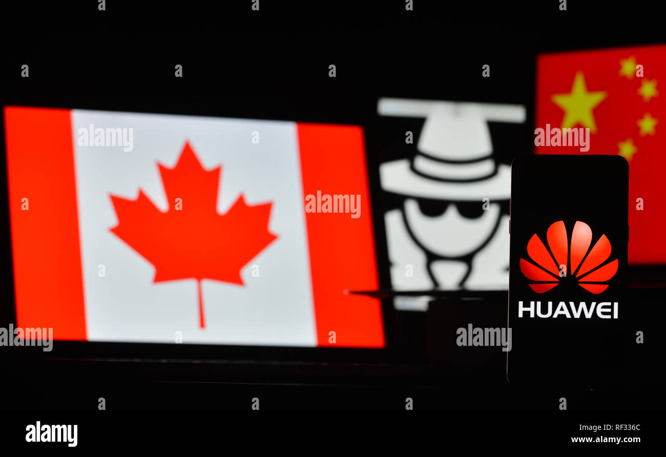 Krakow, Malopolskie Province, Poland. 20th Jan, 2019. A Huawei logo ...