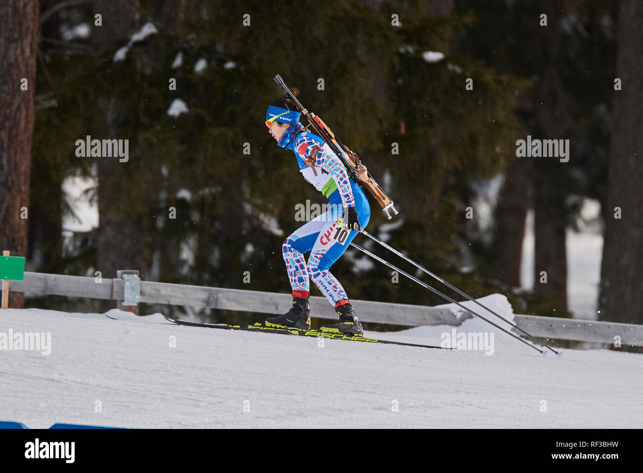 Lenzerheide, Switzerland, 24th January 2019. Ying Qu during the 2019 IBU Biathlon Cup Women 7.5 ...