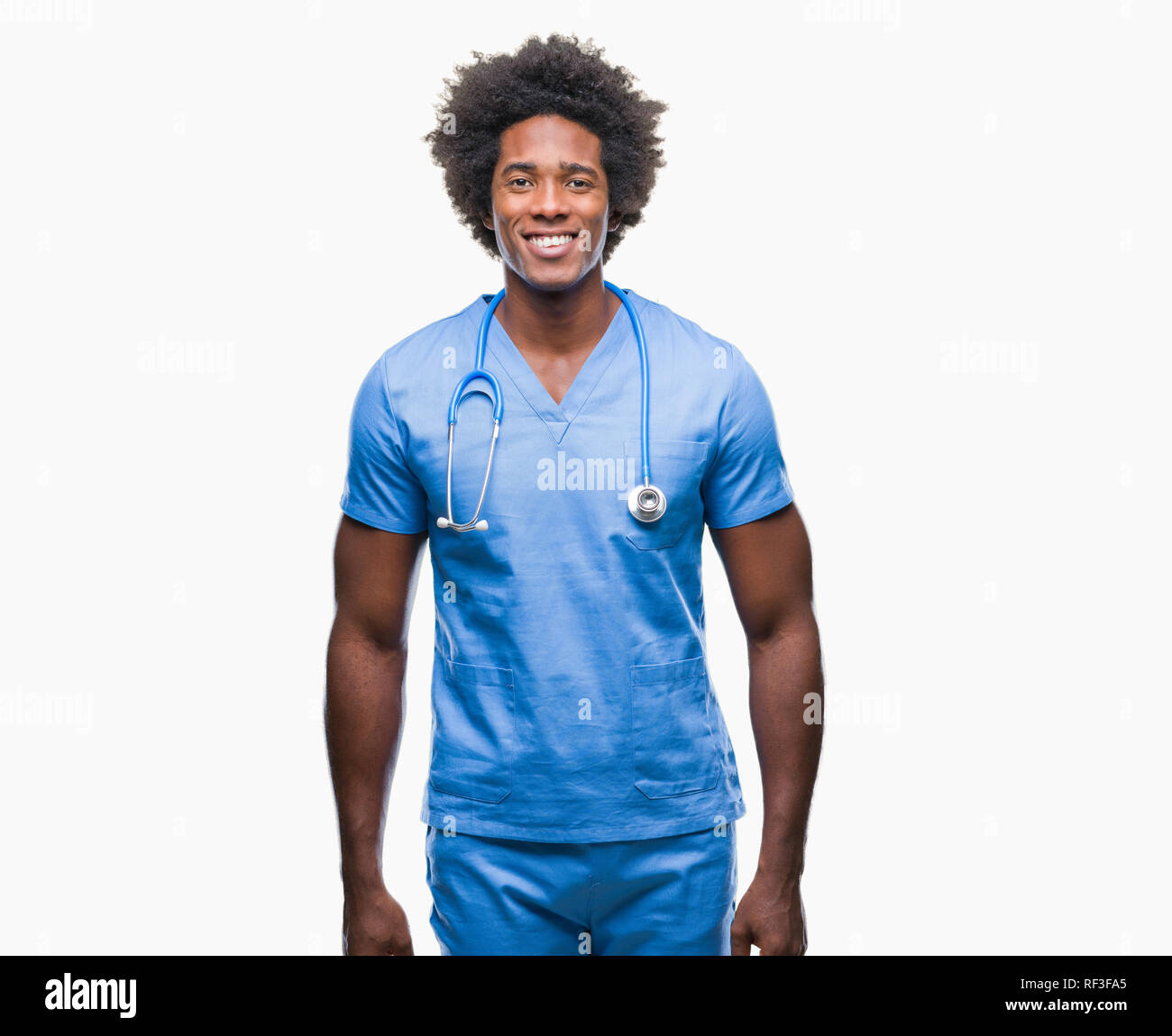 Afro american surgeon doctor man over isolated background with a happy ...