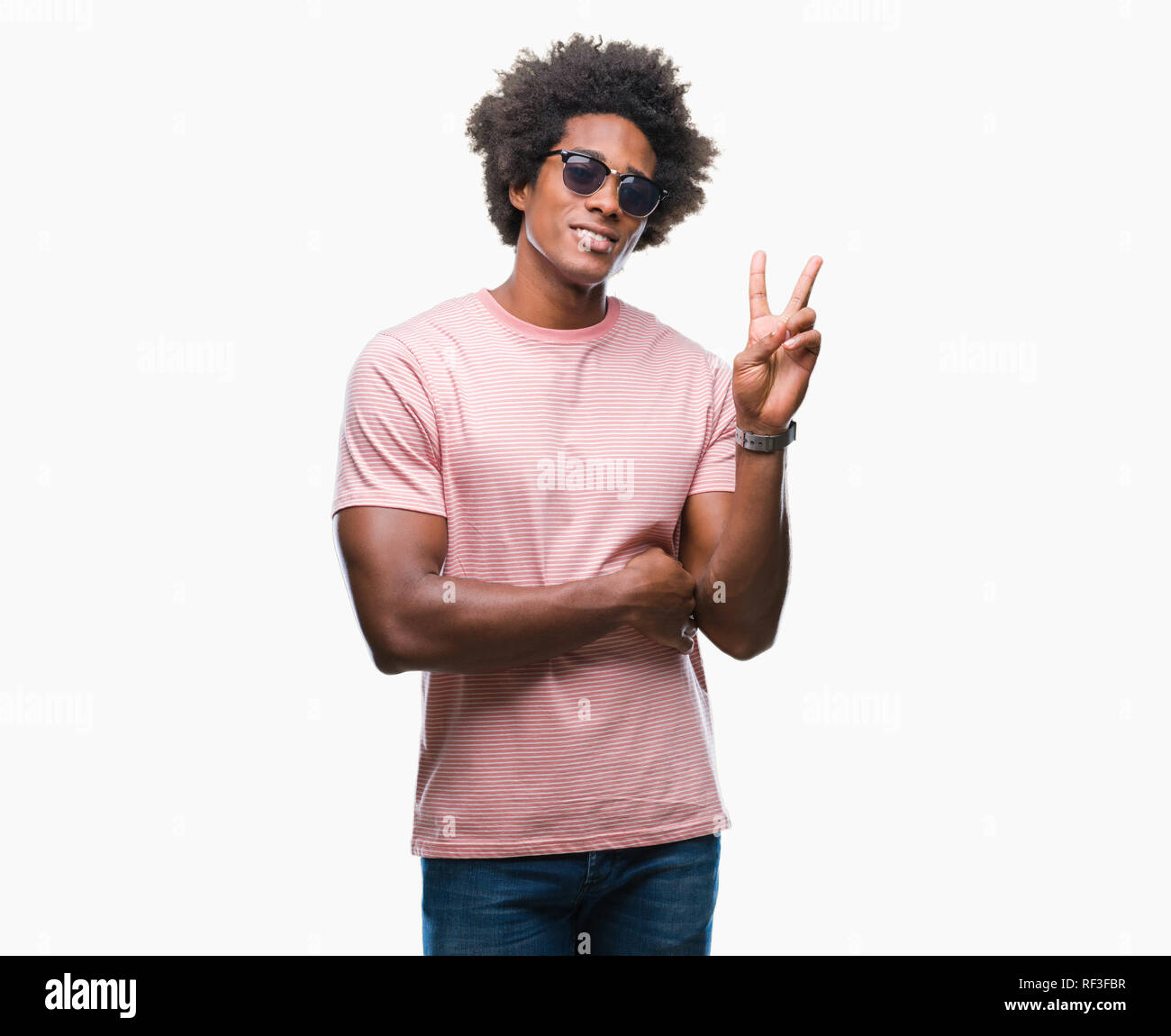 Afro american man wearing sunglasses over isolated background smiling ...