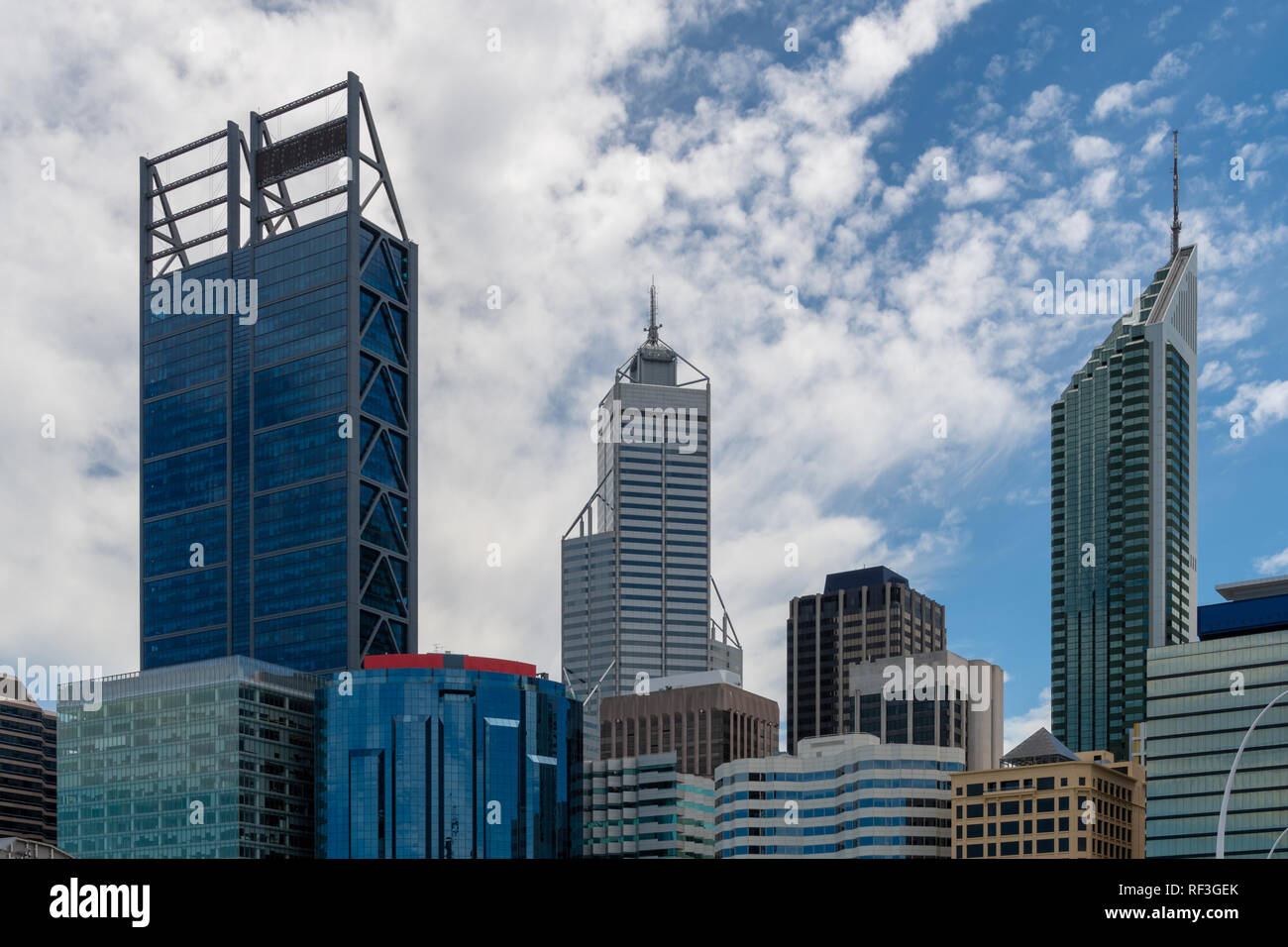 Skyscrapers of Perth seen from Elizabeth Quay in Western Australia ...